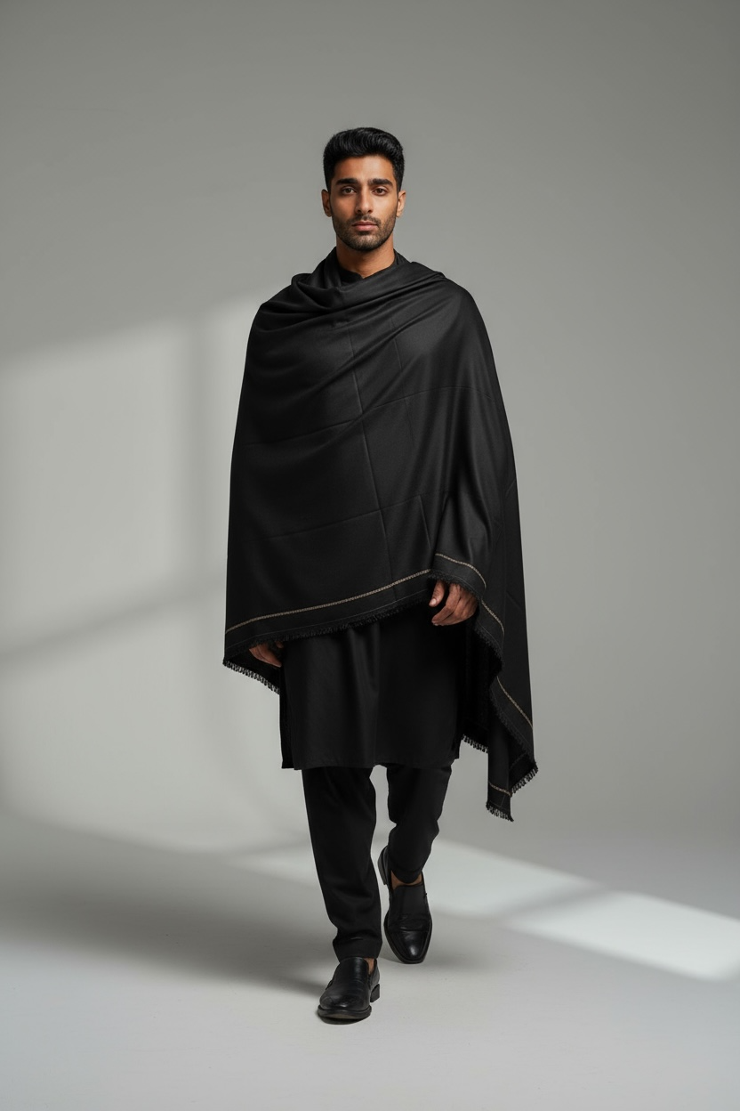 PREMIUM MEN SHAWL BLACK – Maharaja Shawls